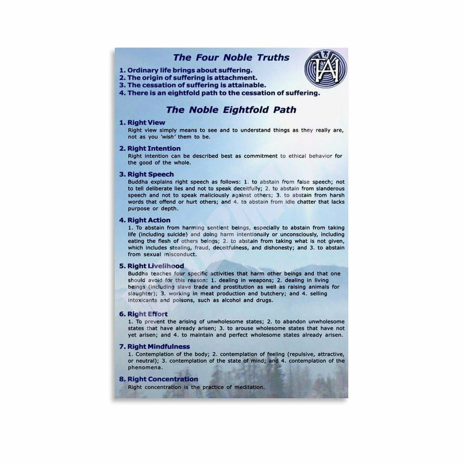 The Noble Eightfold Path The Four Noble Truths Buddhist Poster Canvas ...