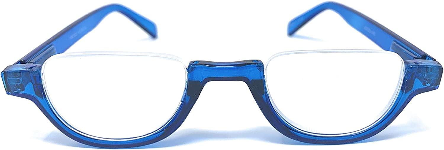 The Noble Semi-Rimless Half Reader Half Moon Reading Glasses, 1.25 Blue ...