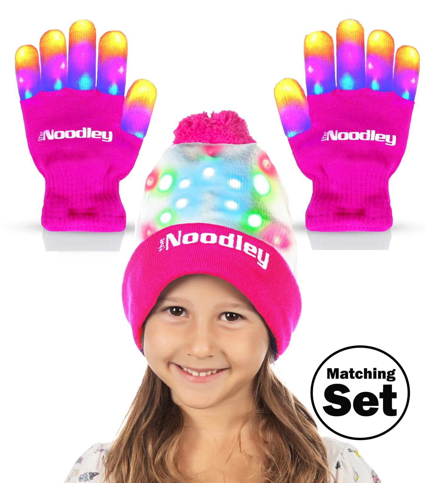 The Noodley Flashing LED Light Gloves and Beanie Hat Set for Kids and ...