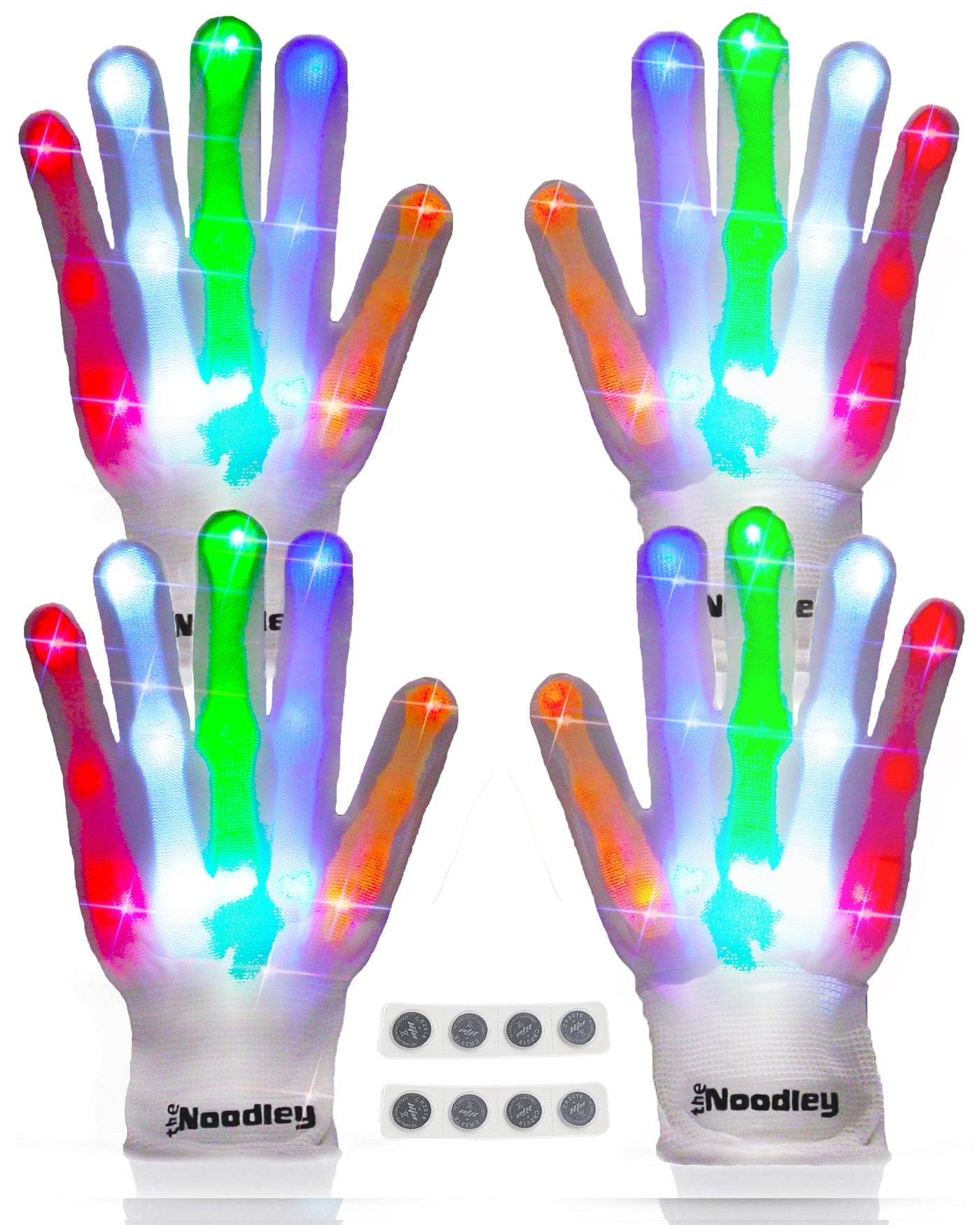 The Noodley LED Gloves for Kids 2 Pairs Skeleton White Small Ages 4-7 ...
