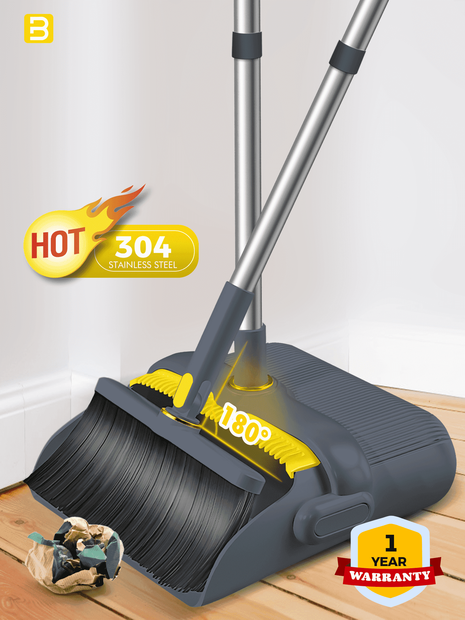 BIMZUC Broom and Dustpan Set for Home, Extendable to 51'' Long Handle ...