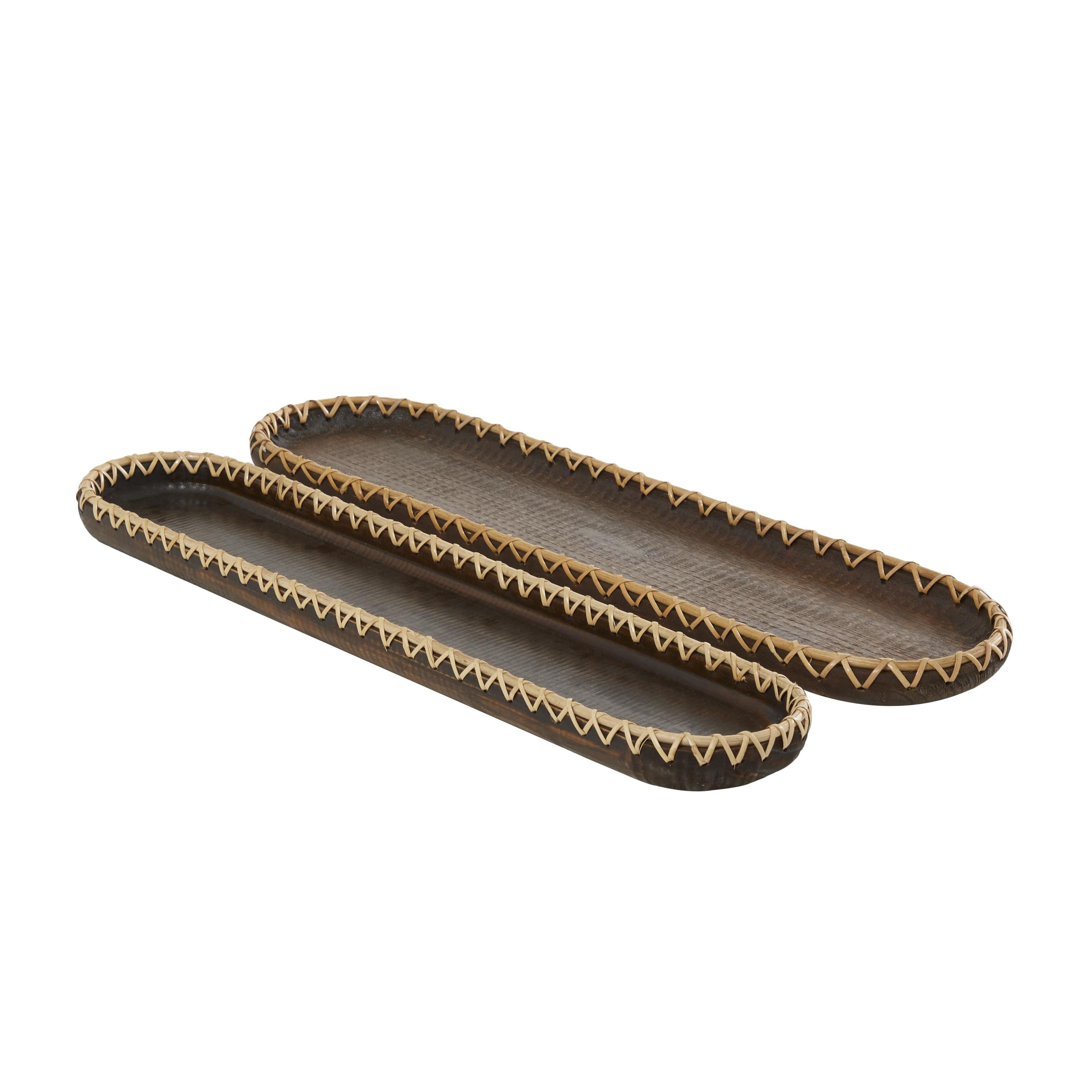 The Novogratz Dark Brown Wood Handmade Nesting Tray with Seagrass ...