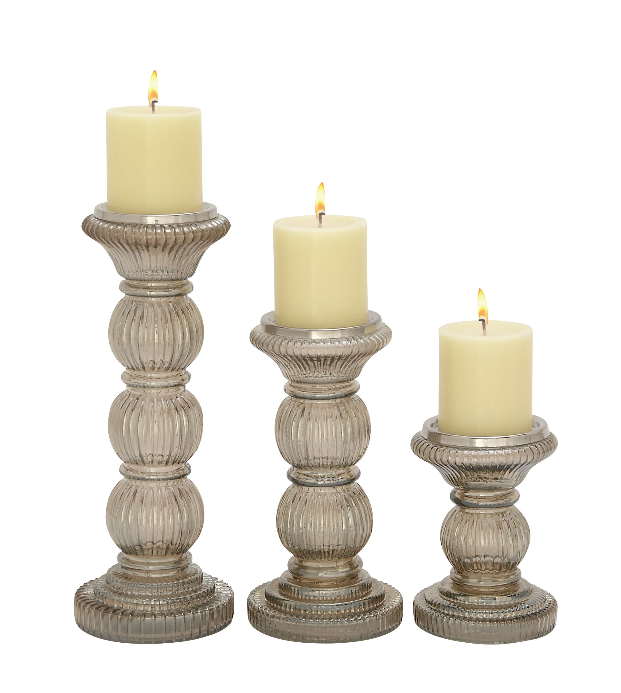 The Novogratz 3 Candle Gray Glass Handmade Turned Style Pillar Candle ...