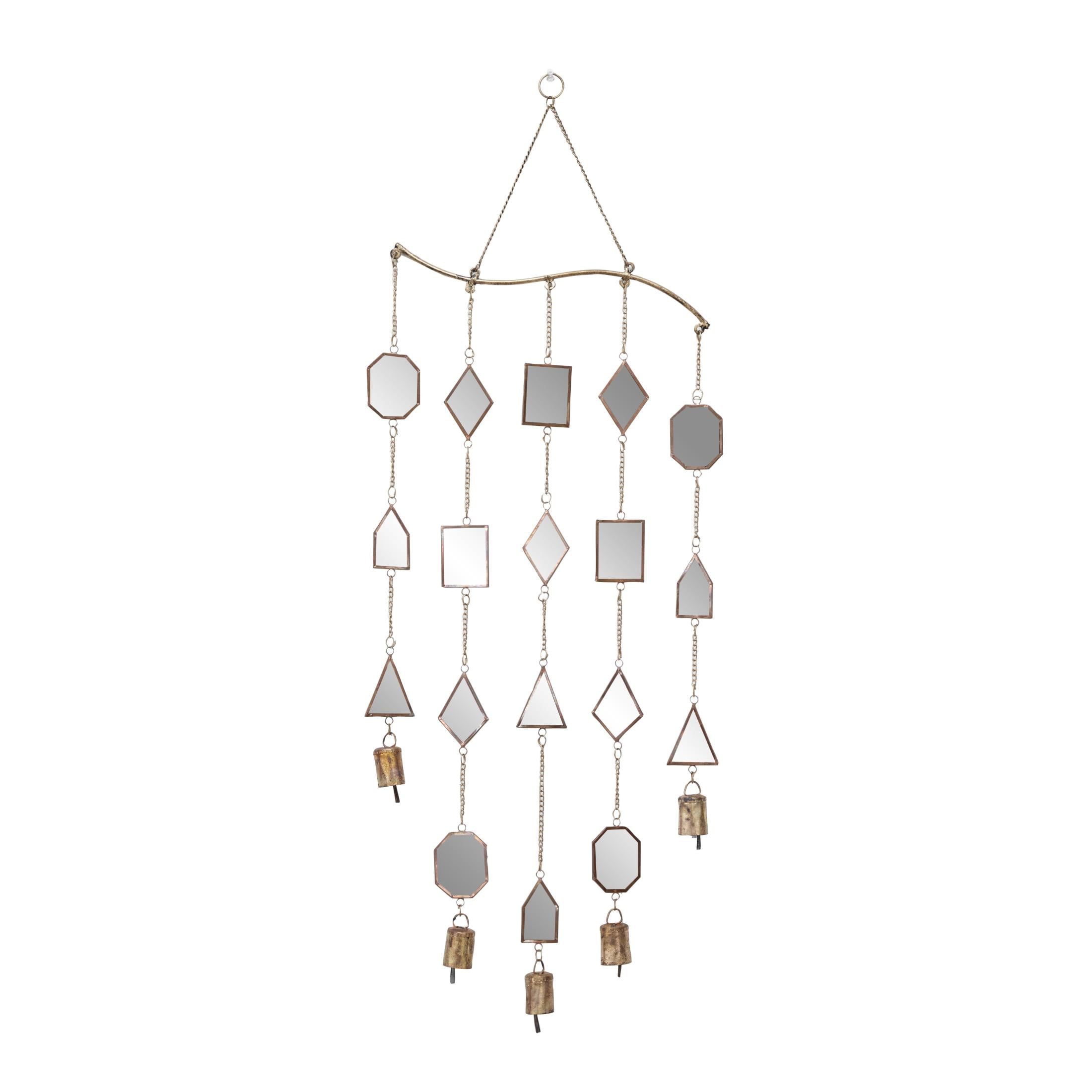 DecMode 32" Brown Metal Geometric Windchime with Glass Mirrors and ...