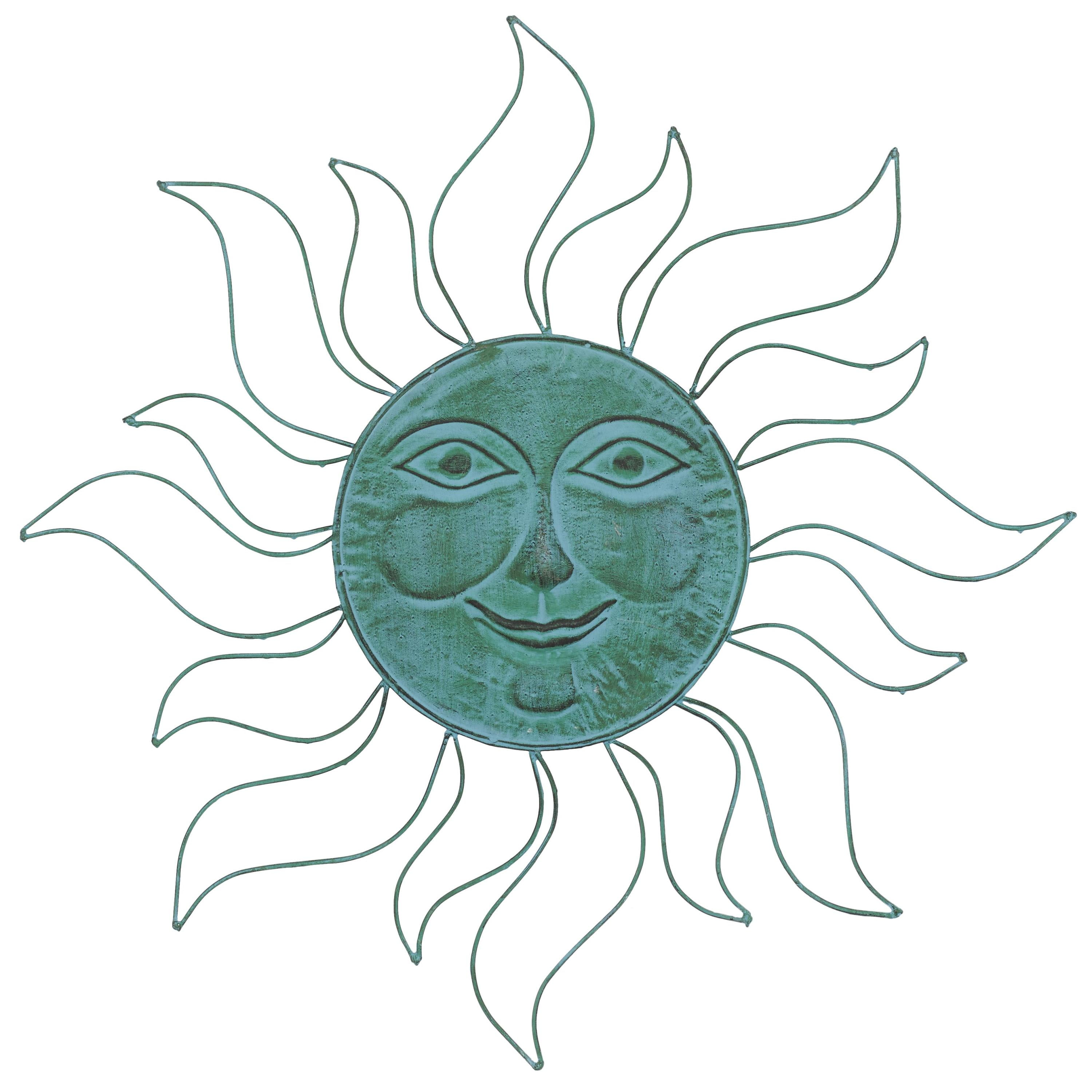 DecMode Teal Metal Indoor Outdoor Sun Wall Decor with Wire Frame ...