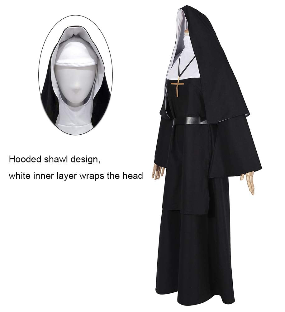 Halloween Nun Costume for Women, Adult Nun Dress with Mask, 5pcs Set ...