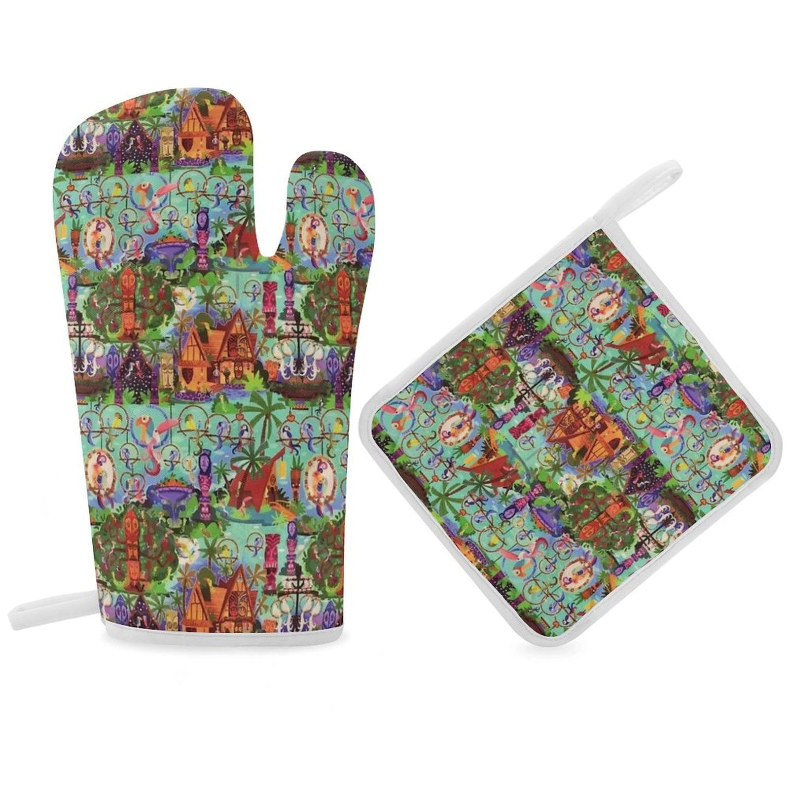 The ORIGINAL Enchanted Tiki Room Collage Oven Gloves And Pots Stand Set ...