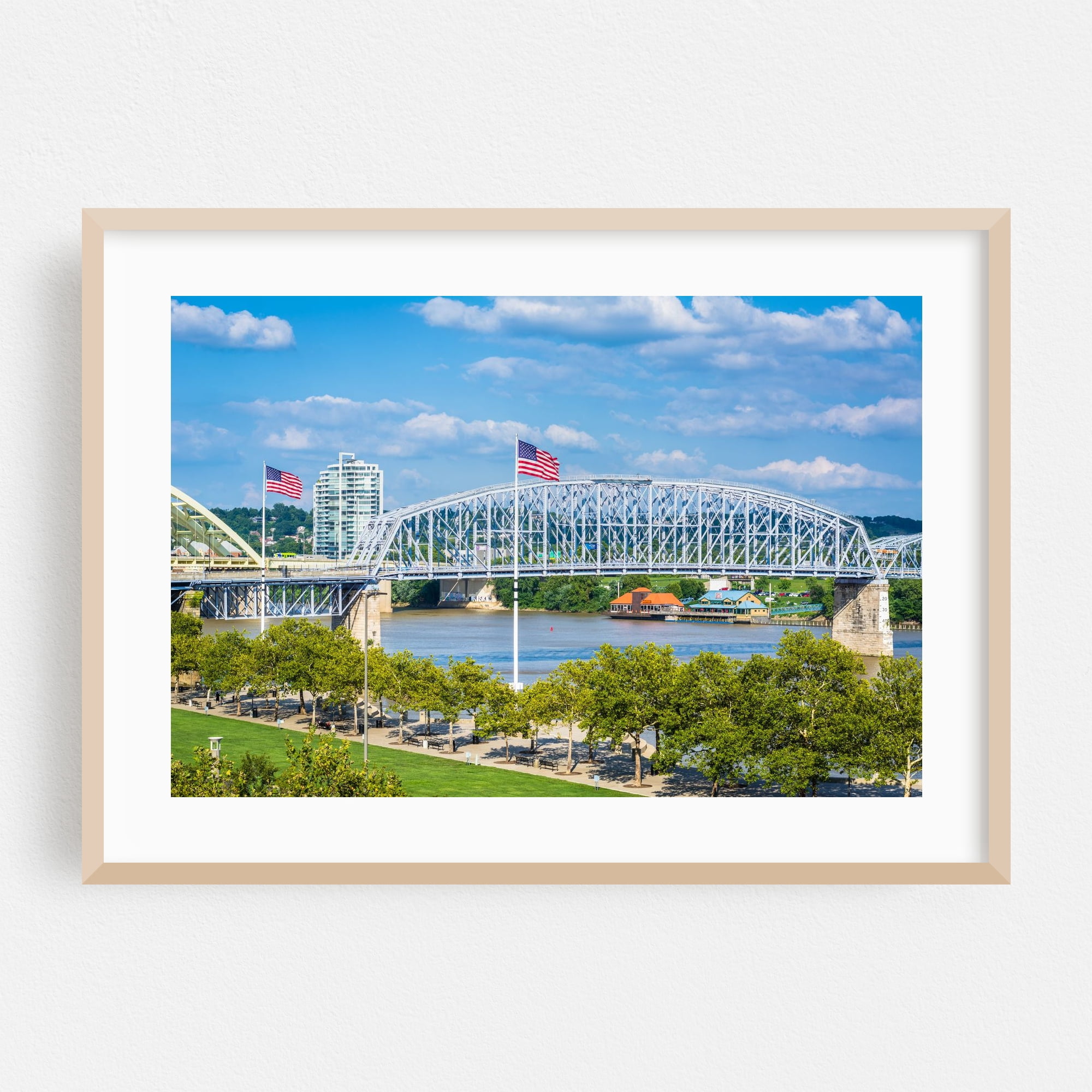 The Ohio River - Cincinnati Ohio Photography Oak Framed Wall Art Print ...