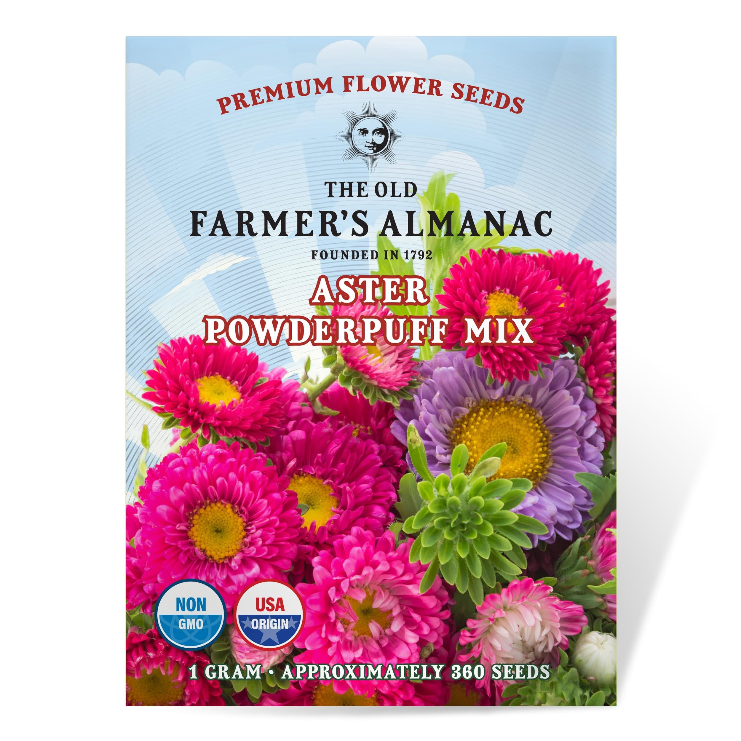 The Old Farmer's Almanac Aster Seeds (Powderpuff Mix) - Approx 360 ...