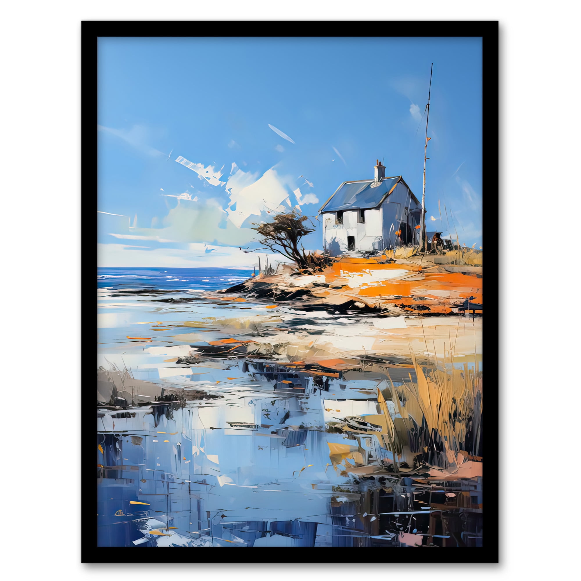The Old White Crofters Cottage Oil Painting Palette Knife Blue Orange ...