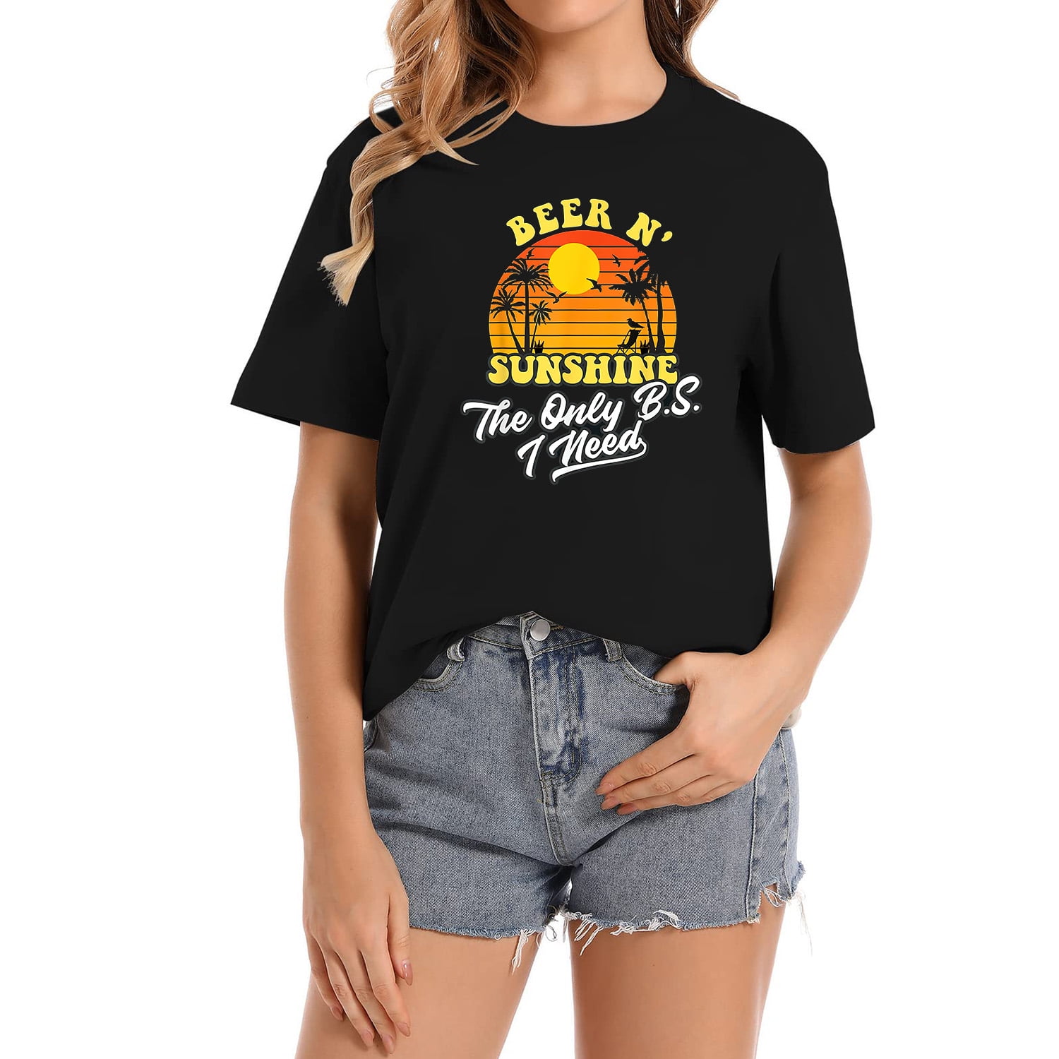The Only BS I Need Is Beers and Sunshine Retro Bea Women's Graphic T ...