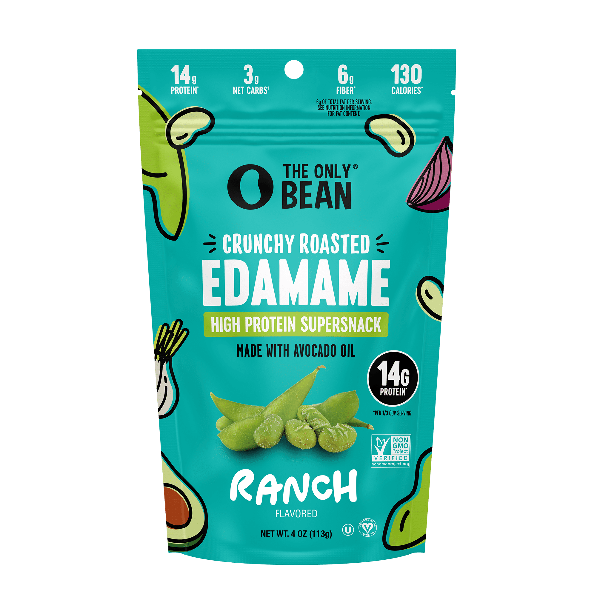 The Only Bean Crunchy Roasted Edamame Bean Snack, Ranch, 4 oz Bag ...