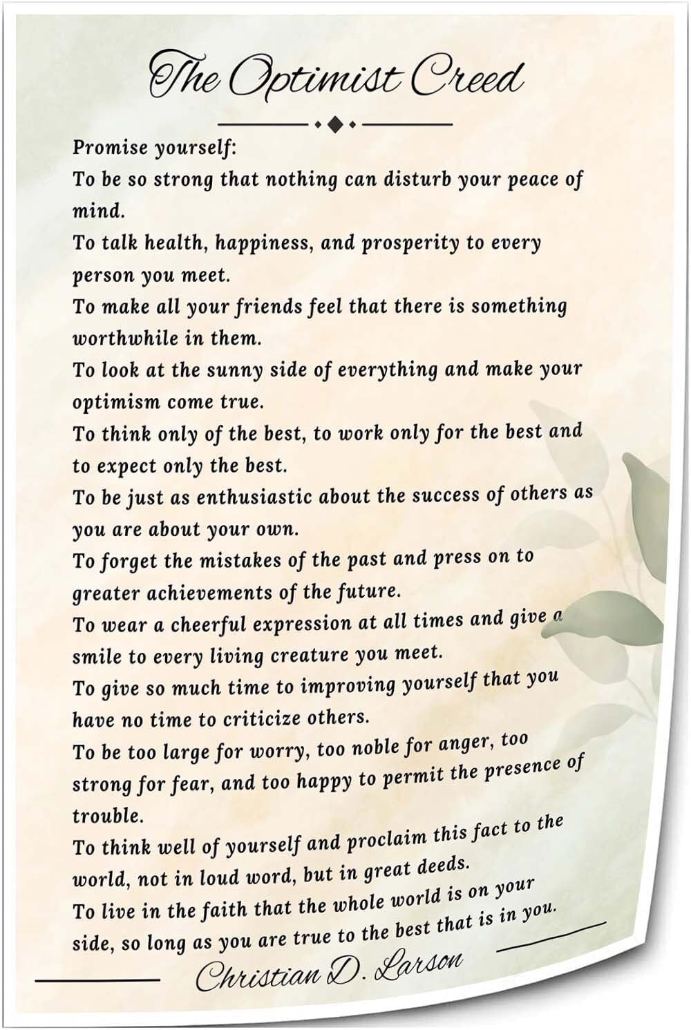 The Optimist Creed Wall Art Promise Yourself Poster Landscape Vertical ...