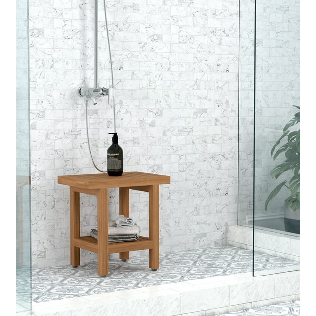 The Original 18" Spa™ Teak Shower Bench with Shelf - Walmart.com