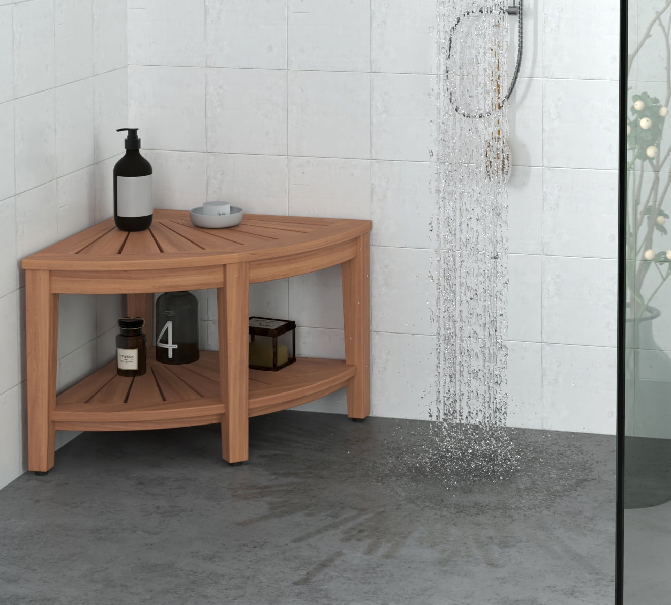 The Original 22" Kai™ Corner Teak Shower Bench with Shelf - Walmart.com
