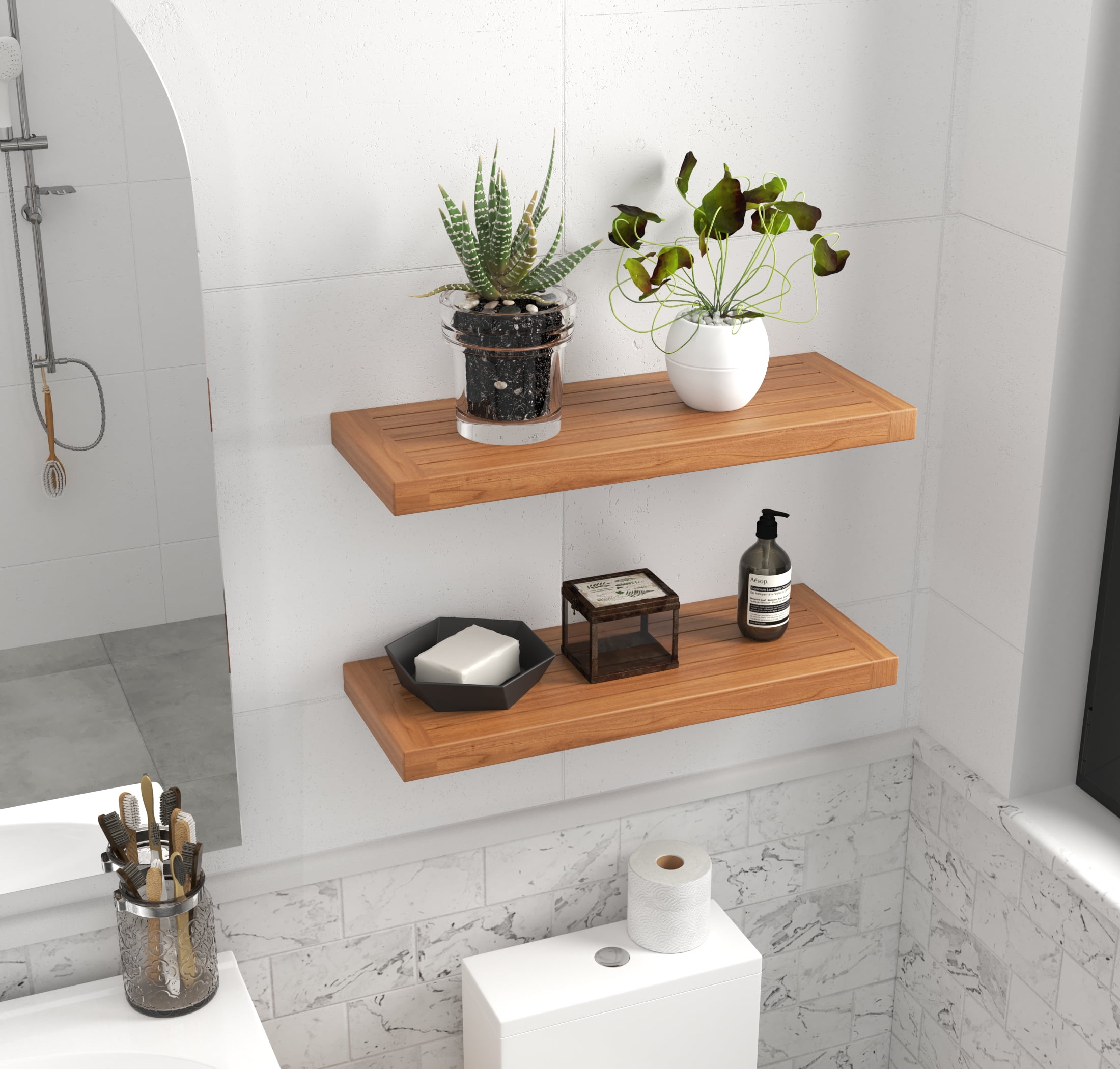 The Original 24" Moa™ Floating Teak Wall Shelf - Walmart.com