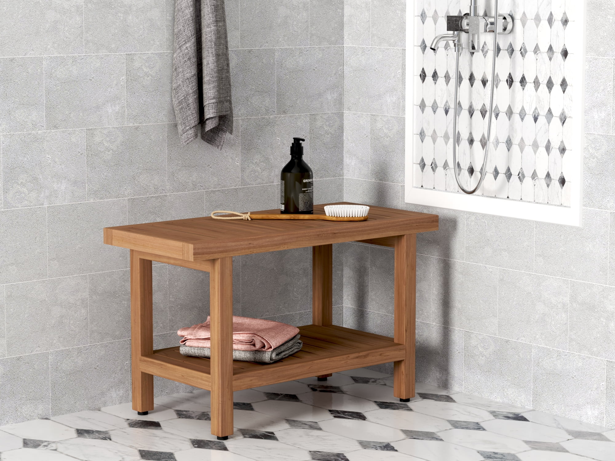 The Original 30" Spa™ Teak Shower Bench with Shelf - Walmart.com