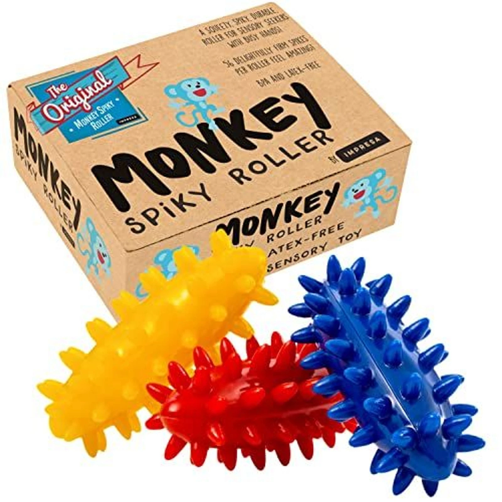 The Original Monkey Spiky Sensory Rollers - 3 Pack - Unbreakable Fidget ...