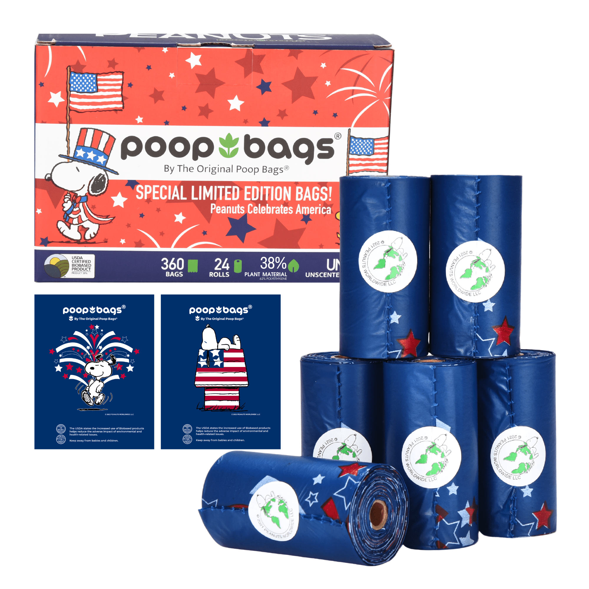 The Original Poop Bags® Dog Waste Bags, Exclusive Snoopy Line Americana ...