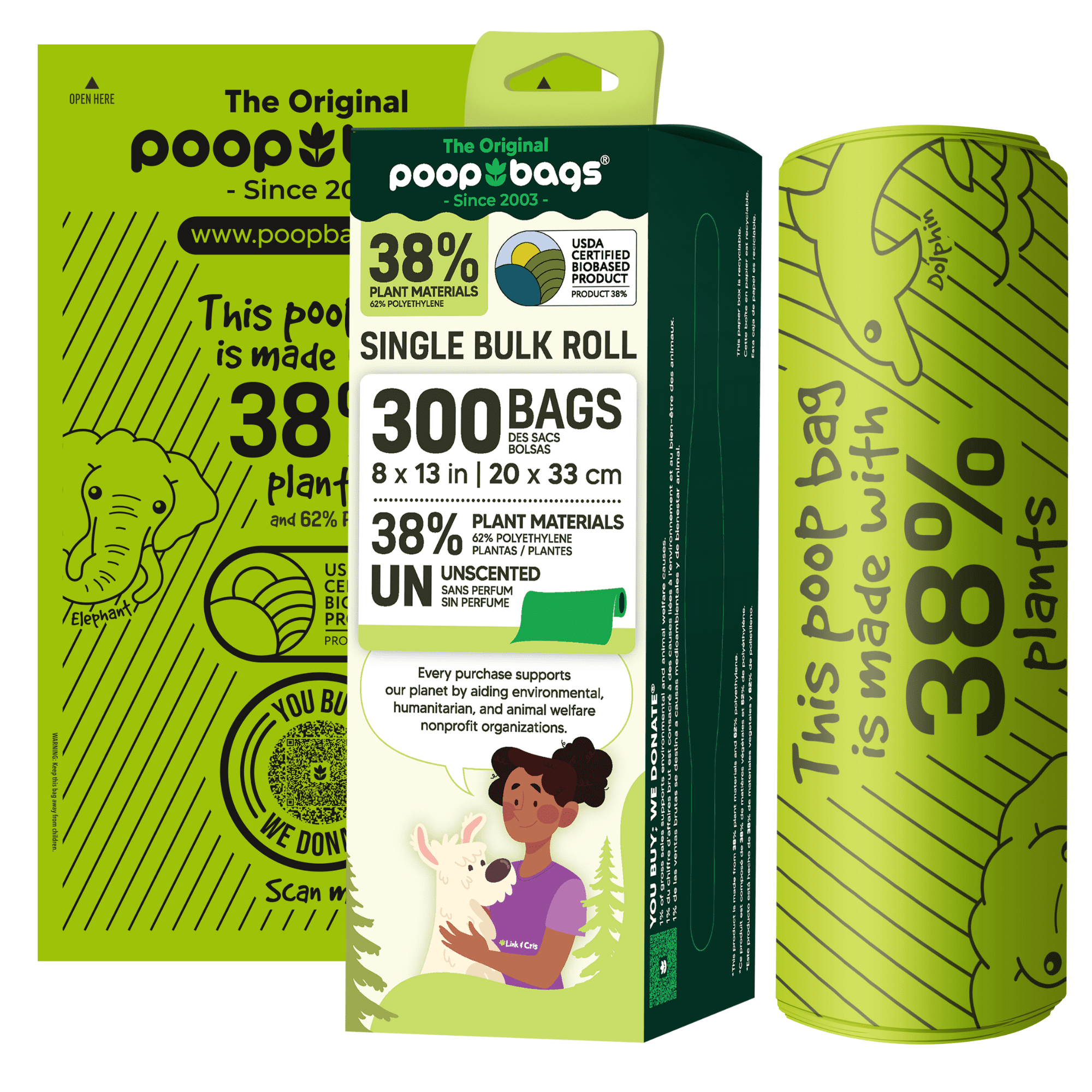 The Original Poop Bags® Unscented Disposable Doggy Waste Bags, Biobased ...