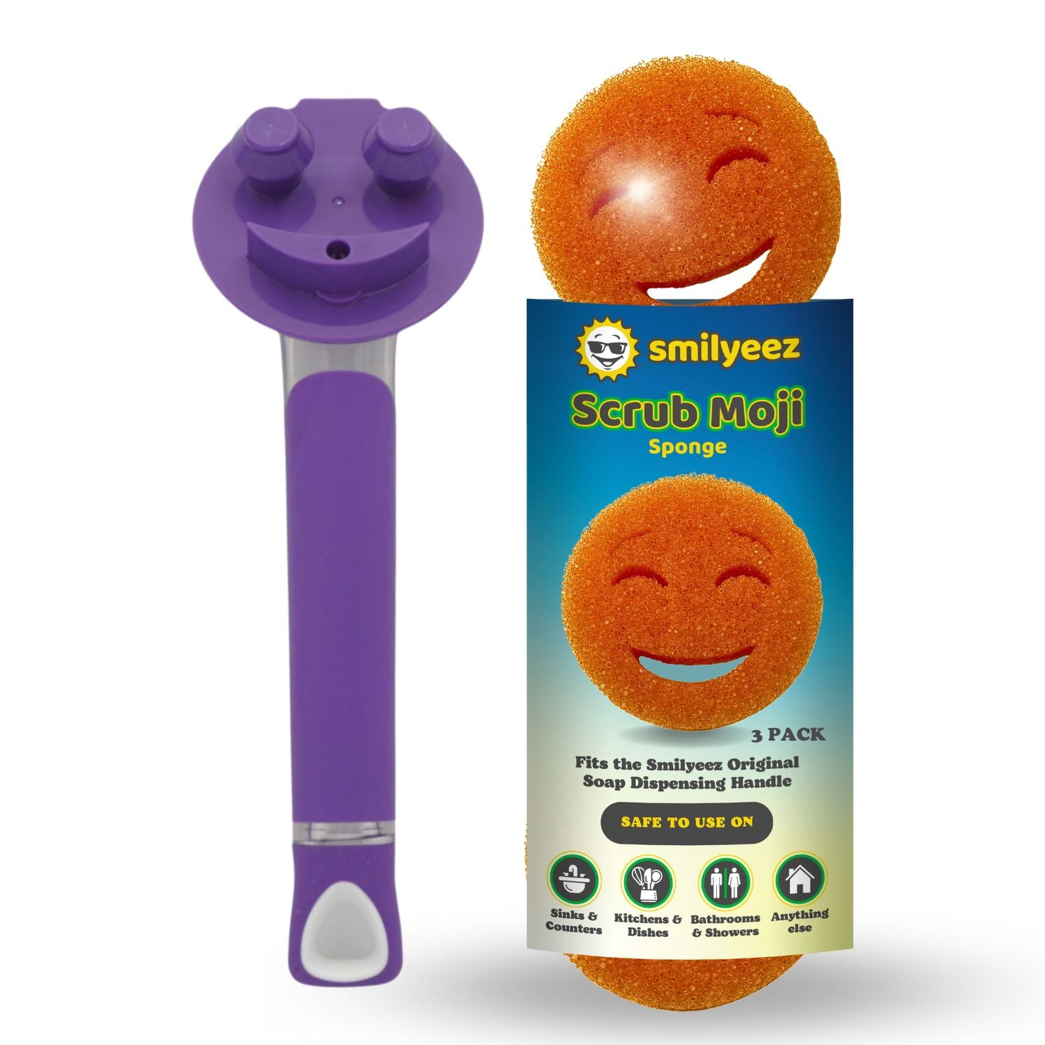 The Original Smiling Handle with Soap Dispensing & 3 Orange Scrub Moji ...