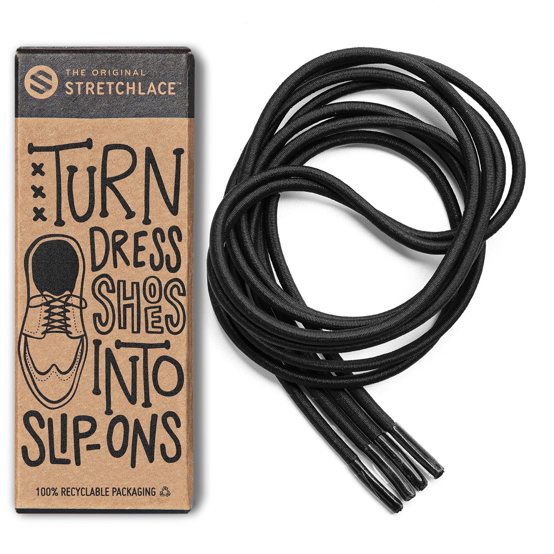 Stretchlace Elastic Dress Shoe Laces - Turn Shoes Into Slip-Ons, BLACK ...