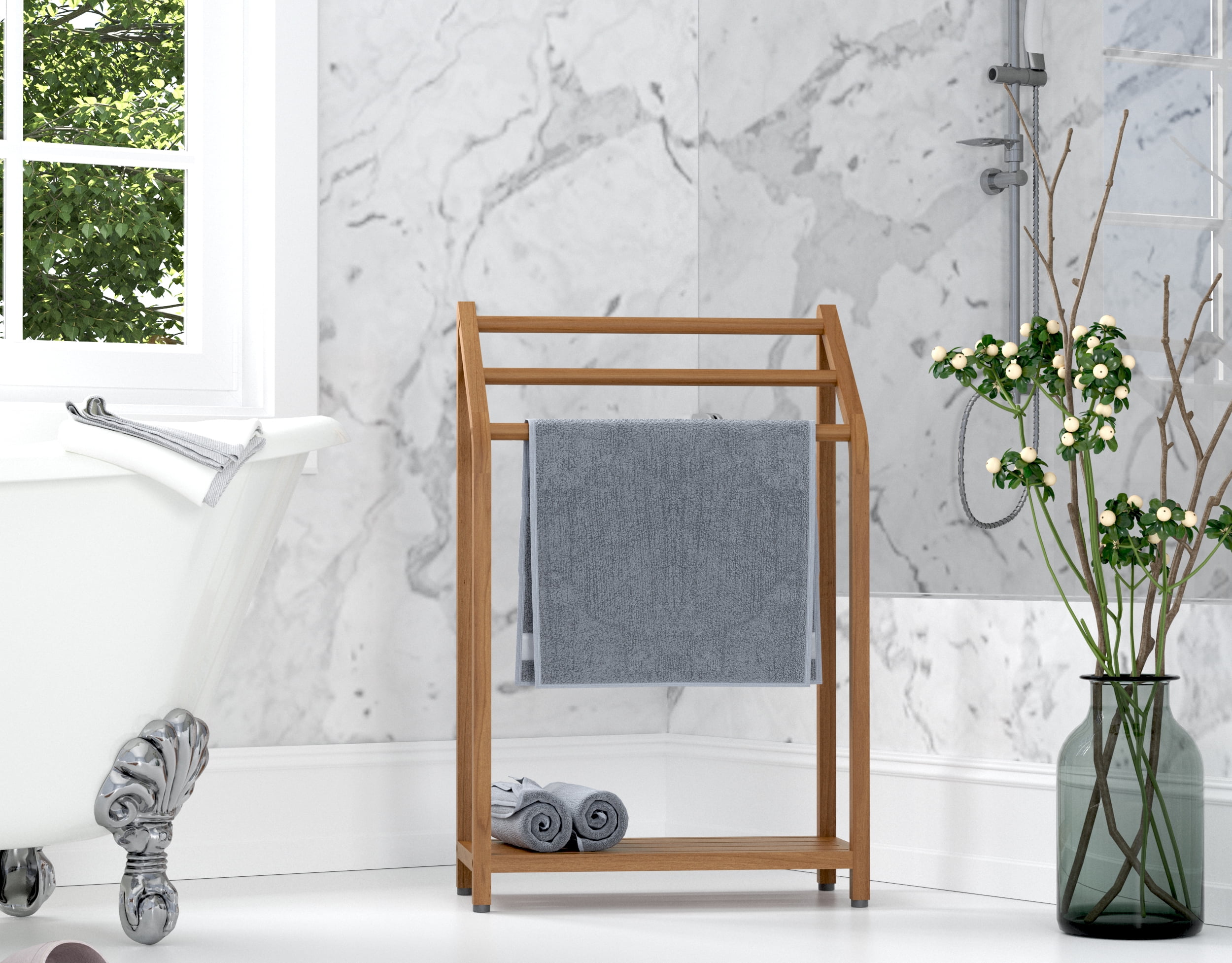 AquaTeak Sula Versatile Teak Towel Rack, Free-Standing, Small Bath ...