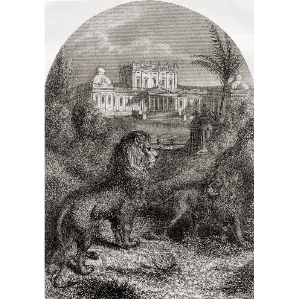 The Palace Beautiful. Lions In The Way. From The Pilgrims Progress By ...