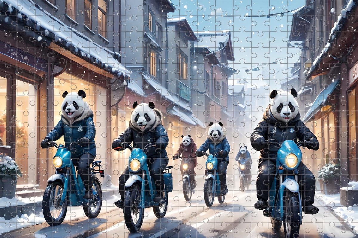 The Panda Rides In The Snow 500 Piece Puzzle Fun And Challenging ...