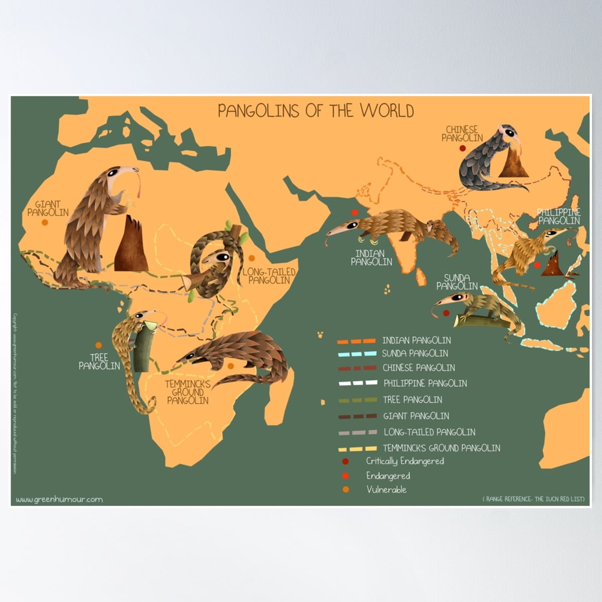The Pangolin Map Of The World Poster Wall Art, Modern Wall Decor For ...