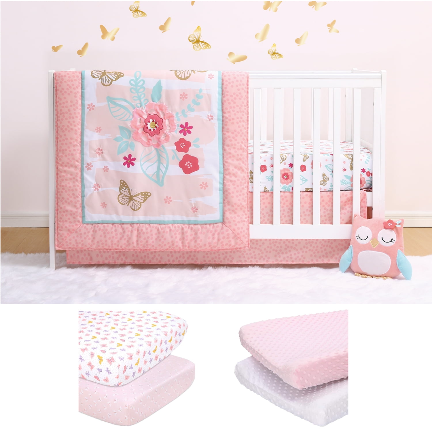 The Peanutshell Aflutter 7 Piece Baby Nursery Crib Bedding Set, Quilt ...