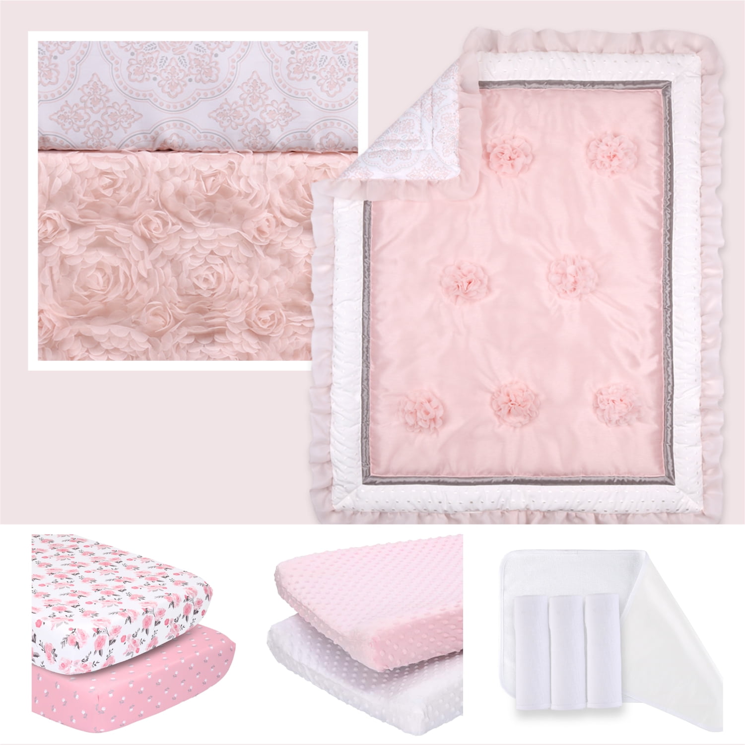 The Peanutshell Arianna 11 Piece Baby Nursery Crib Bedding Set, Quilt ...