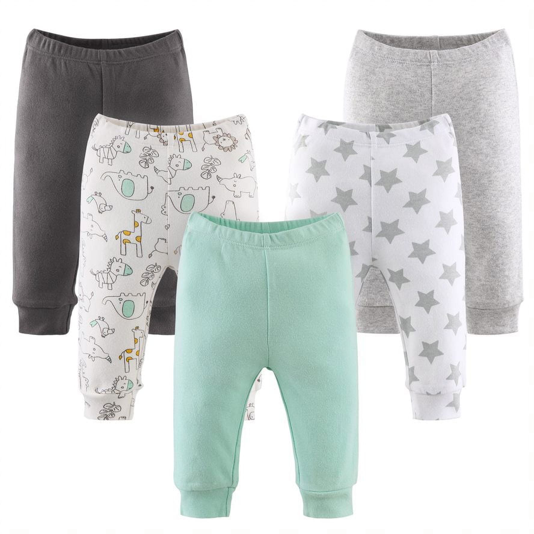 The Peanutshell Baby Boy or Baby Girl Pants Set, 5 Pack, Safari, Black ...
