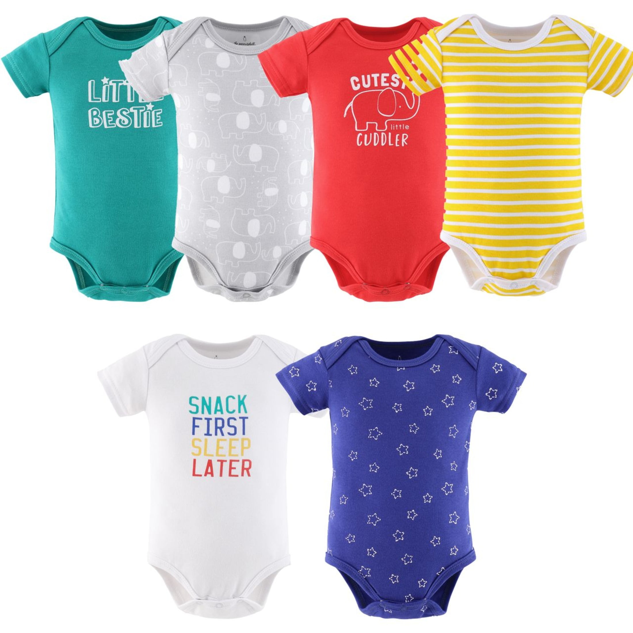 The Peanutshell Baby Boy or Girl Bodysuits, 7-Pack, Elephant Brights ...
