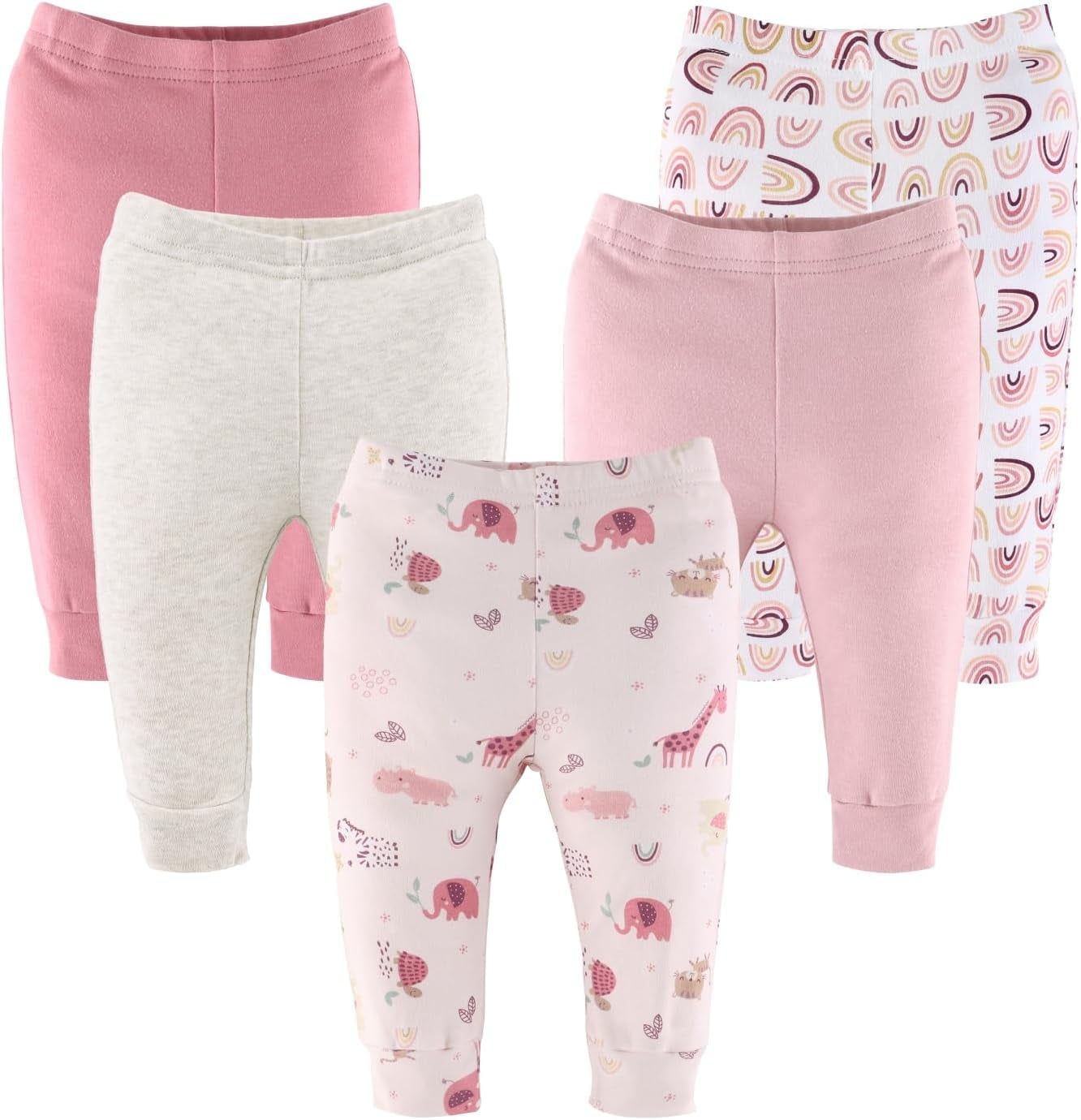 The Peanutshell Baby Girl Rainbow Safari Pants 5-Pack Soft Breathable ...