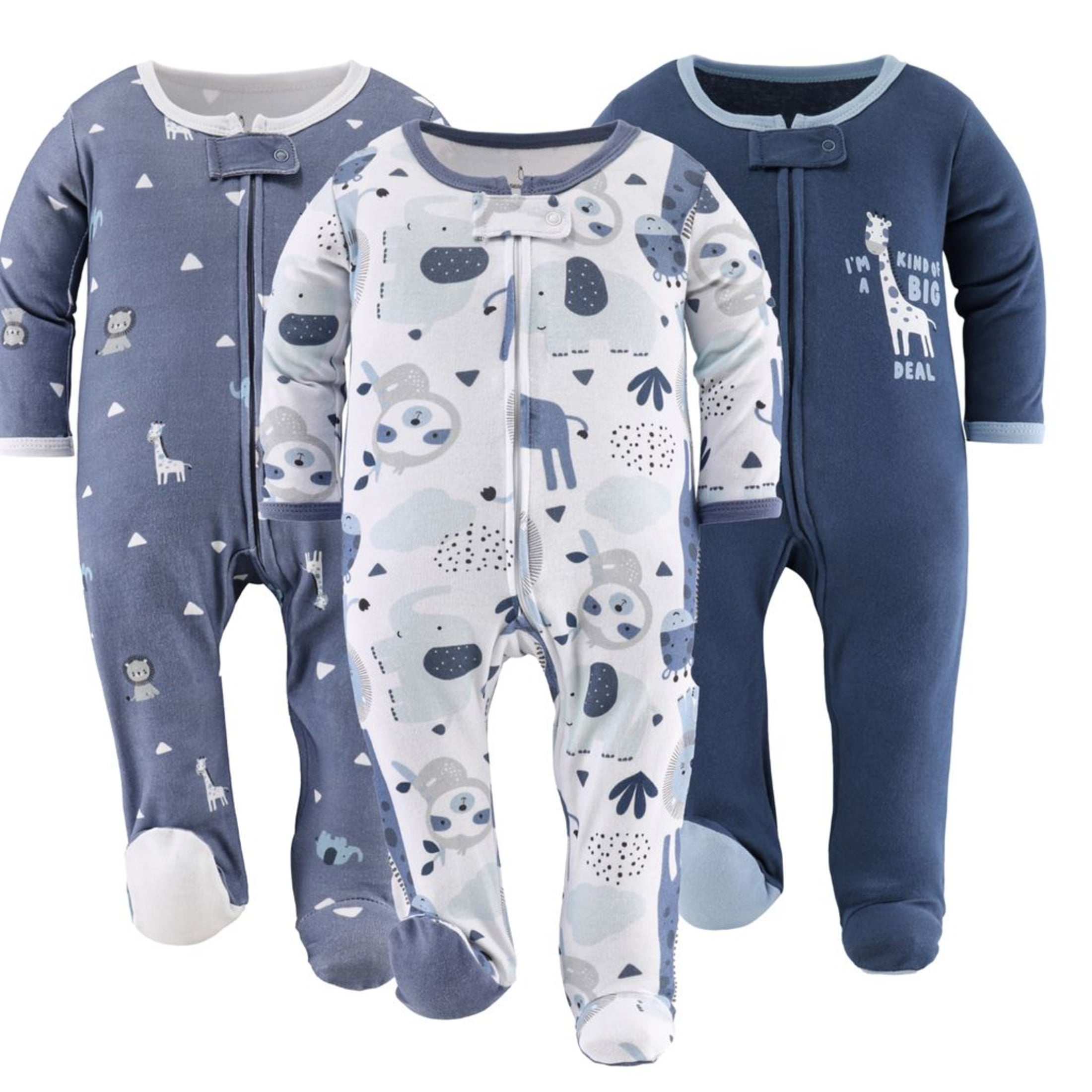 The Peanutshell Baby Sleep n Play Footed Pajamas 3 Pack Blue Safari for ...