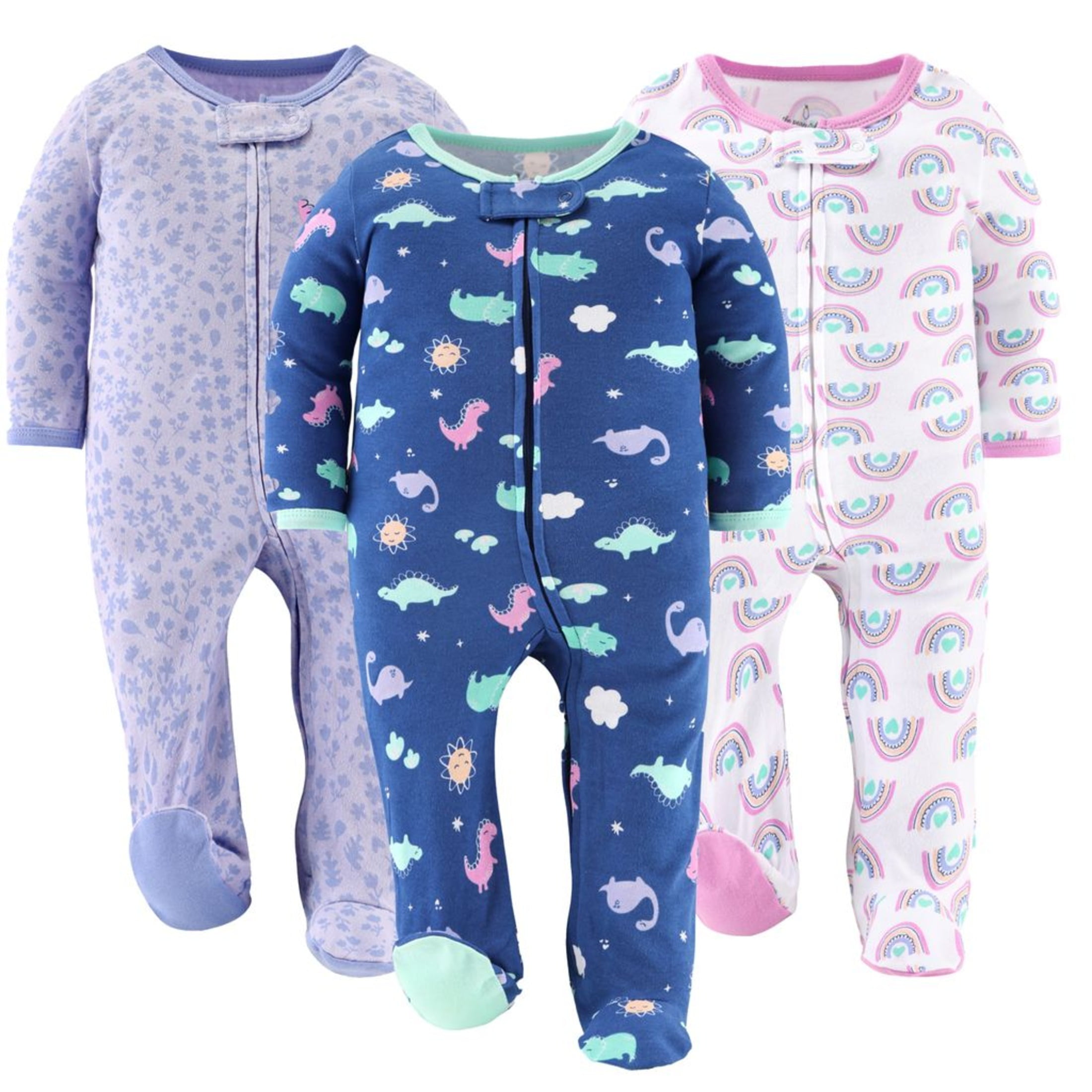 The Peanutshell Sleep n Play Dino Girl Footed Pajamas for Baby Girls ...