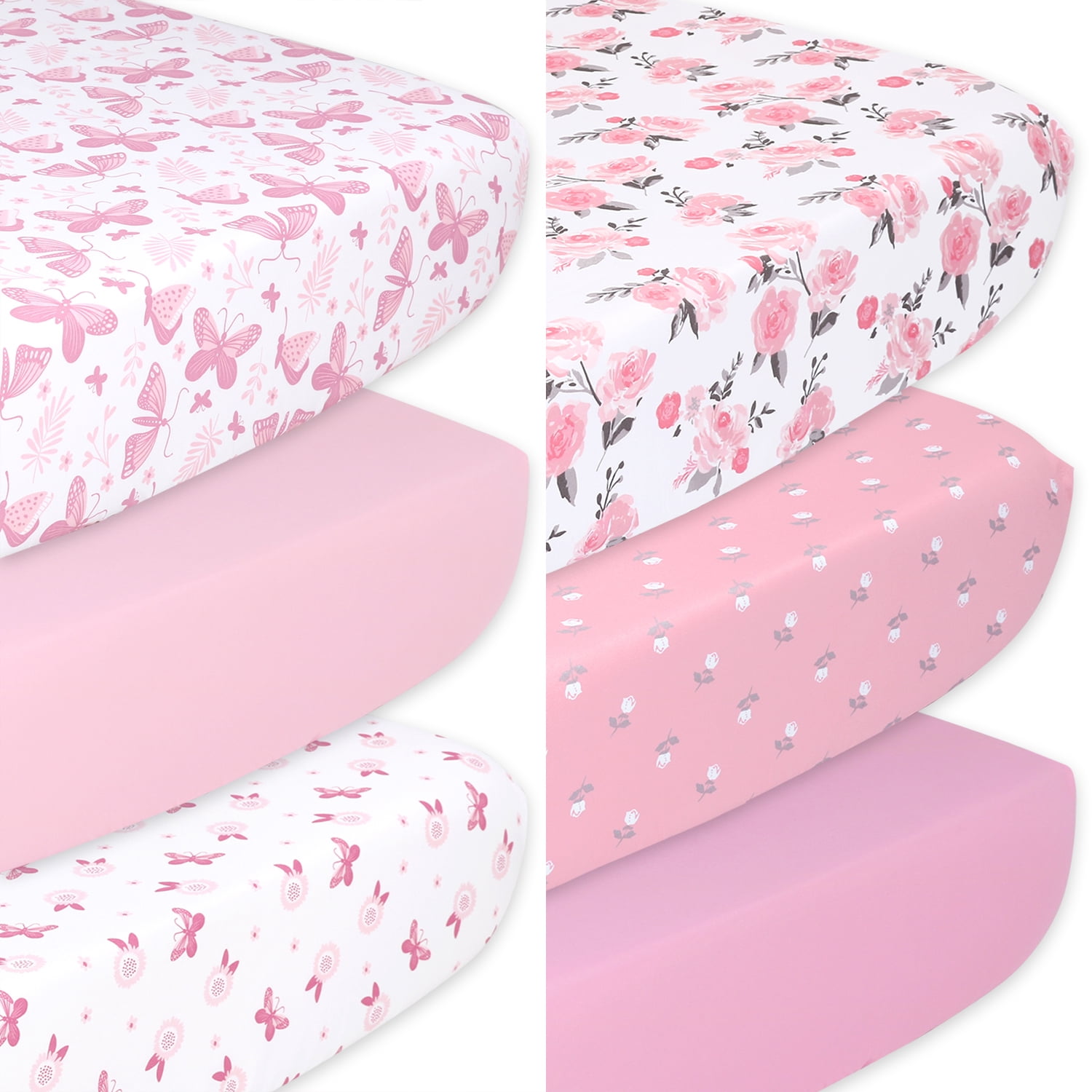 The Peanutshell Pink Butterfly, Rose and Floral Fitted Crib Sheets for ...