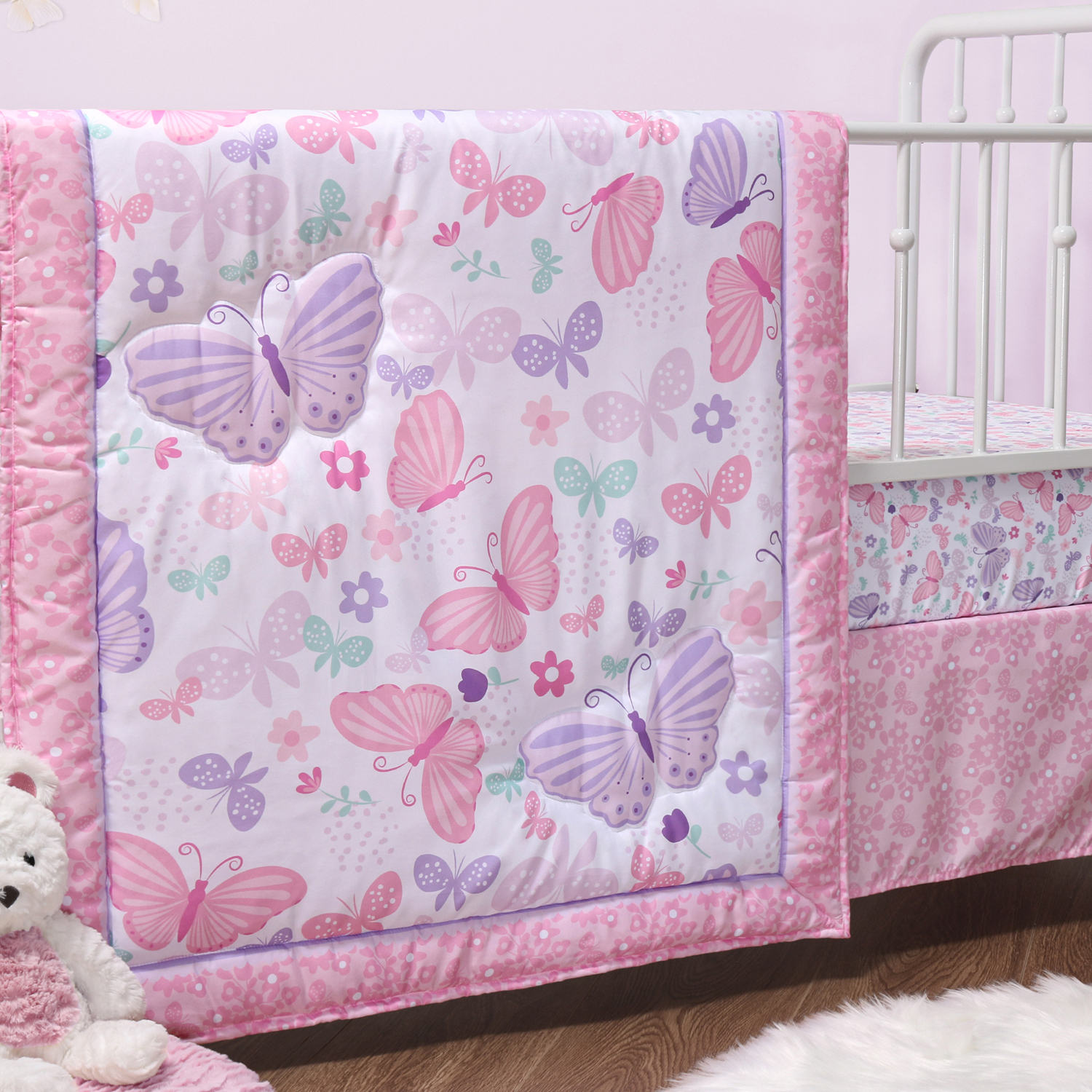 The Peanutshell Floral Safari 3-Piece Crib Bedding Set in Pink and Grey ...