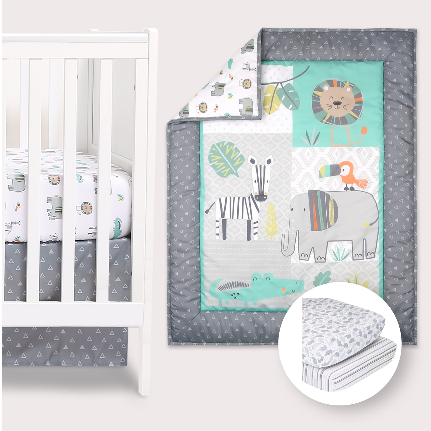 The Peanutshell Safari 5 Piece Baby Nursery Crib Bedding Set, Quilt ...