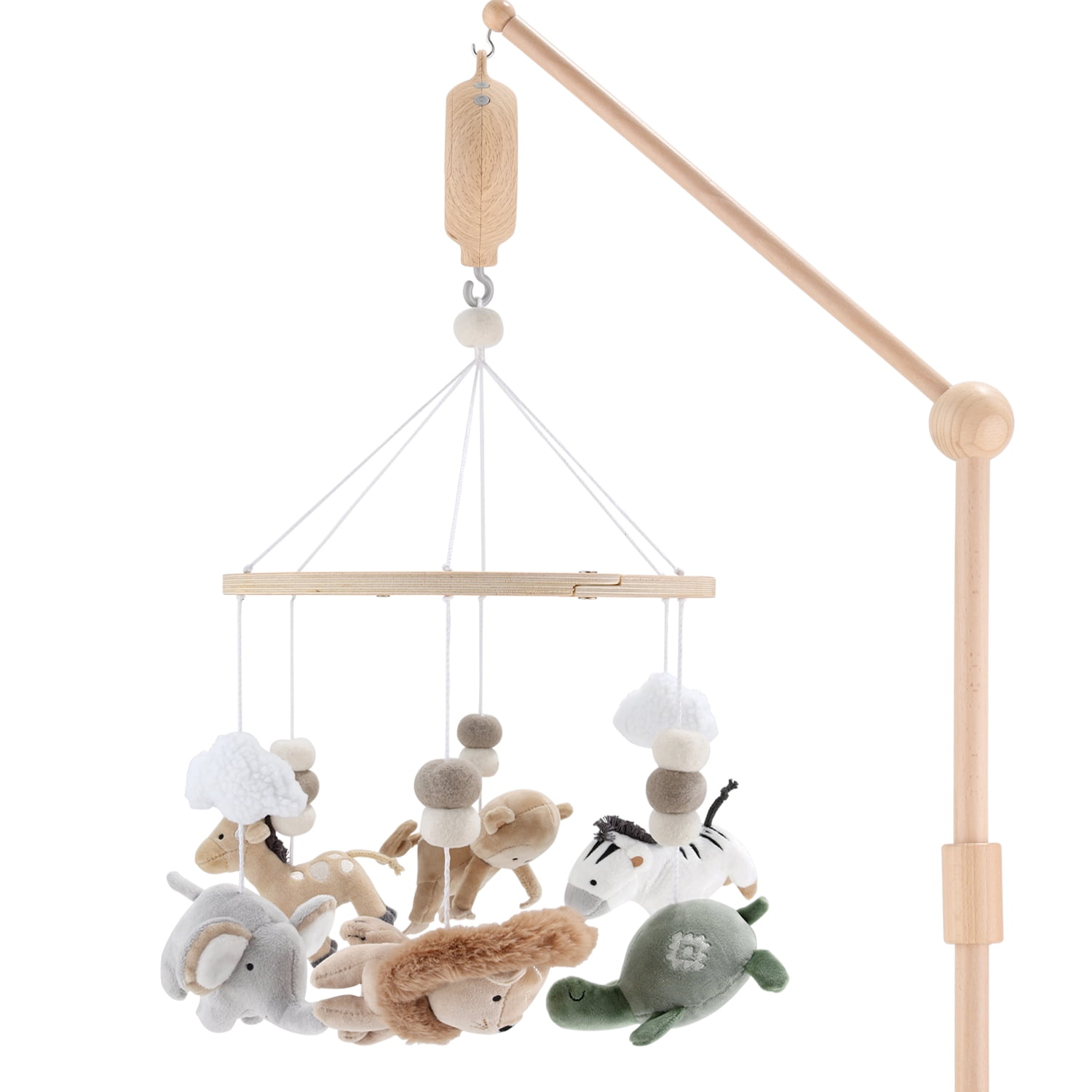 The Peanutshell Safari Serenity Baby Musical Wooden Crib Mobile ...