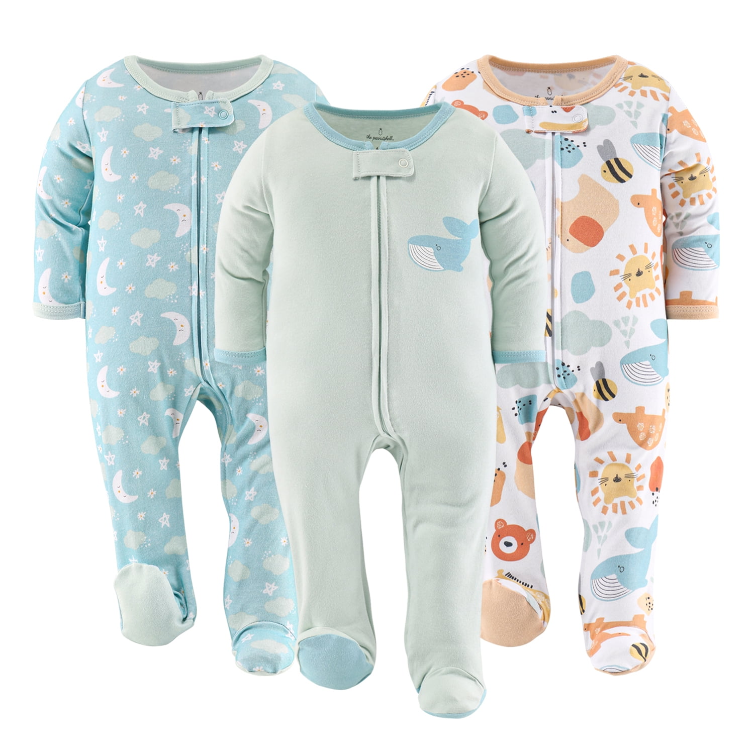 The Peanutshell Sunshine Neutral Footed Baby Sleepers for Boys or Girls ...