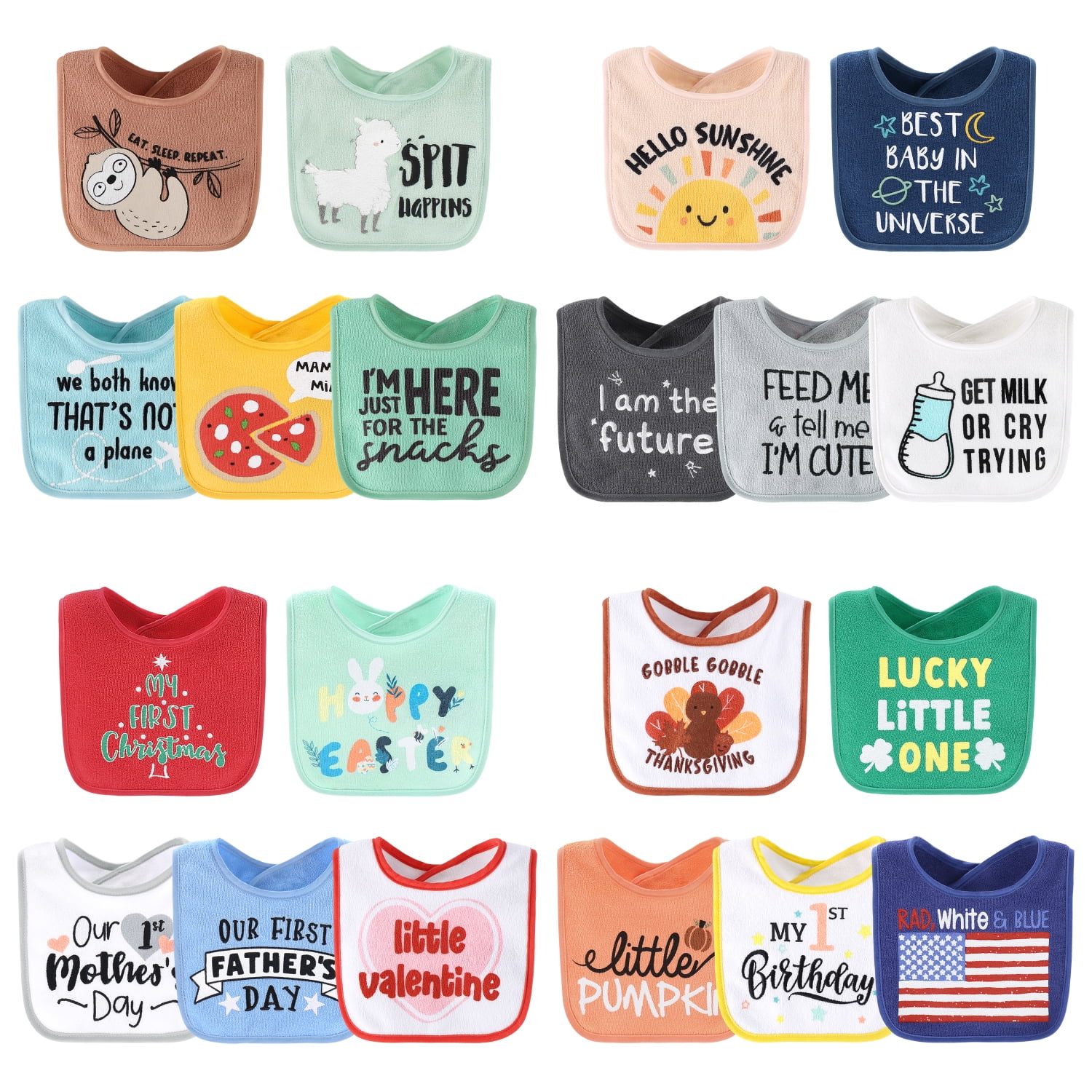 The Peanutshell Unisex Terry Bibs, 20 Pack for Feeding, Teething, or ...