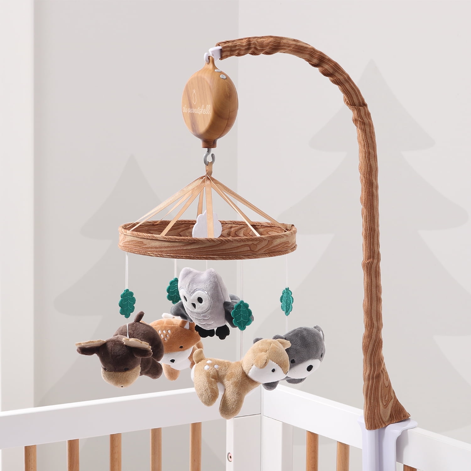 The Peanutshell Woodland Owl Animal Nursery Musical Crib Mobile with 12 ...
