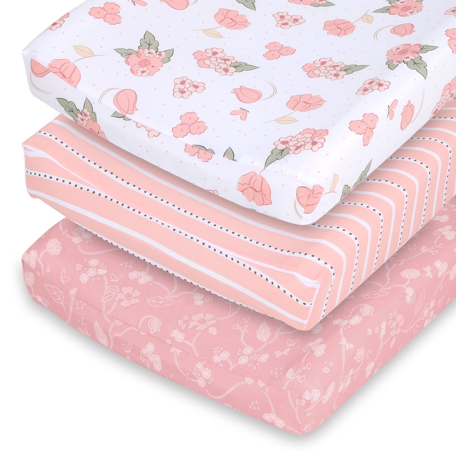 The Peanutshell Feminine Floral 3-Pack Changing Pad Covers for Nursery ...