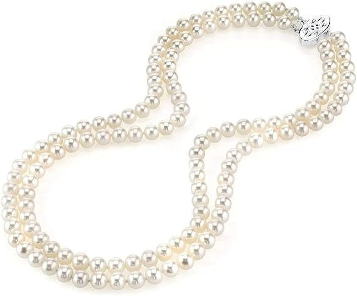 The Pearl Source AAA Quality Double Strand White Freshwater Cultured Pearl Necklace for Women in ...