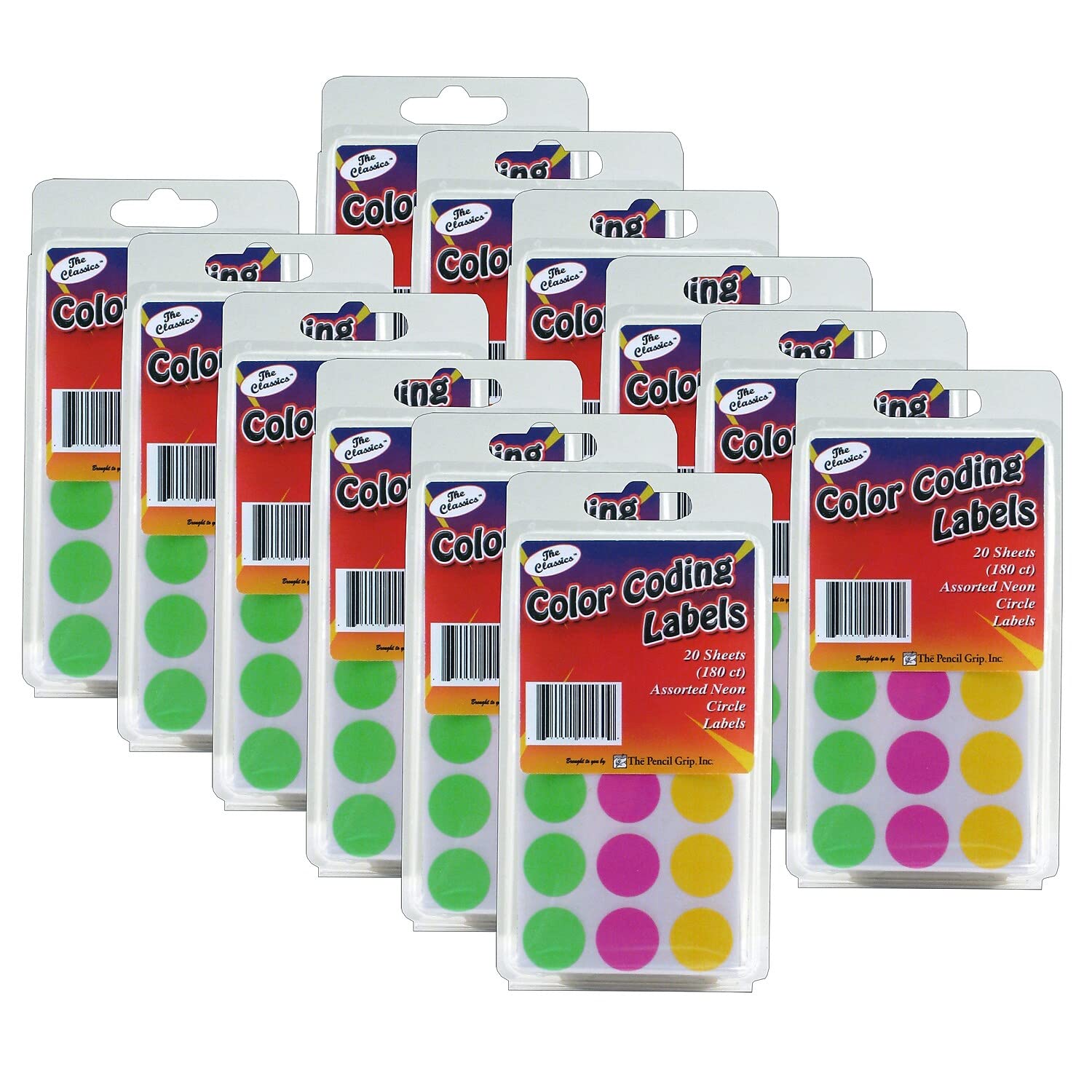 The Pencil Grip Color Coding Circle Labels, Neon, 180 Per Pack, 12 ...