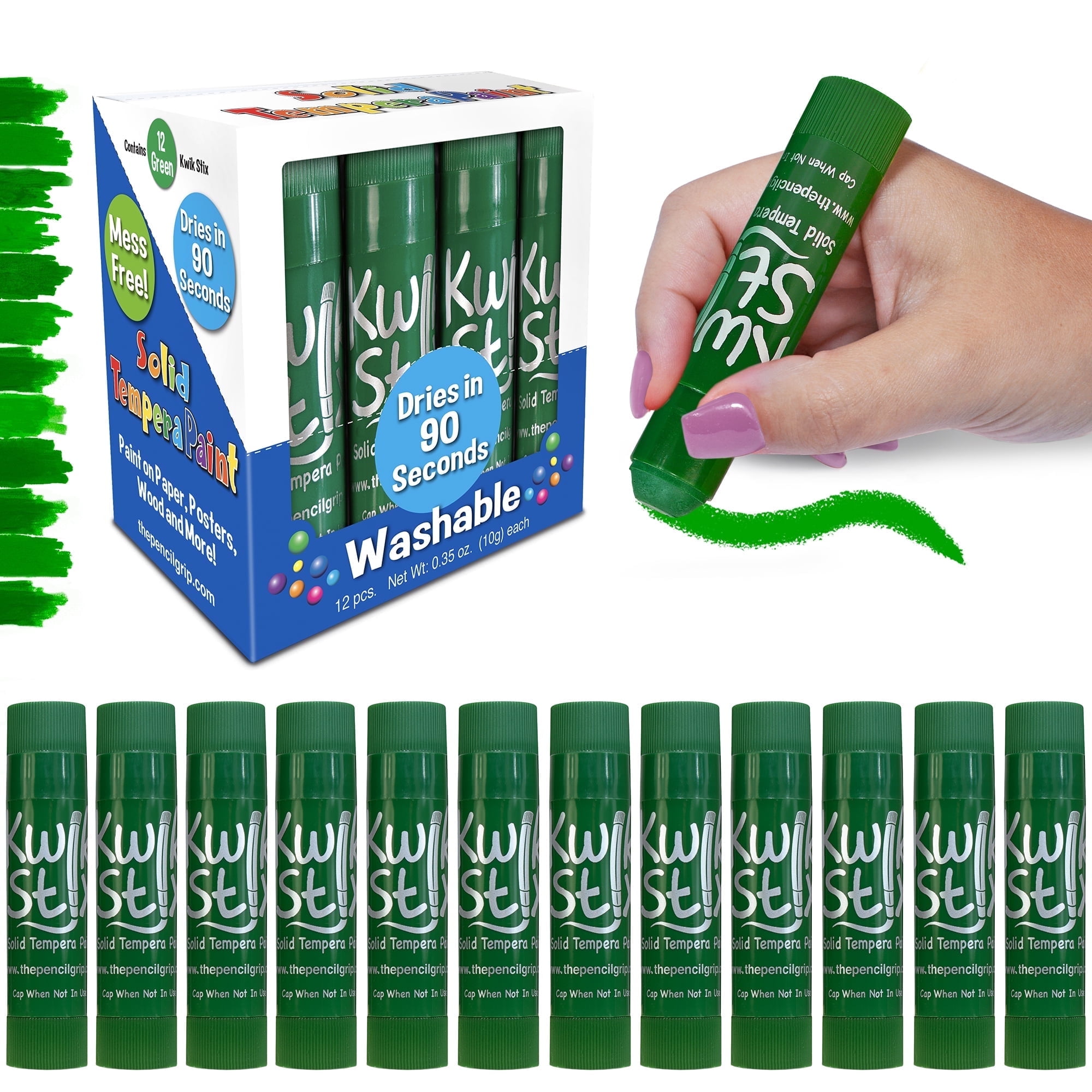 Kwik Stix Solid Tempera Paint Sticks, 12 Count, Single Color Green ...