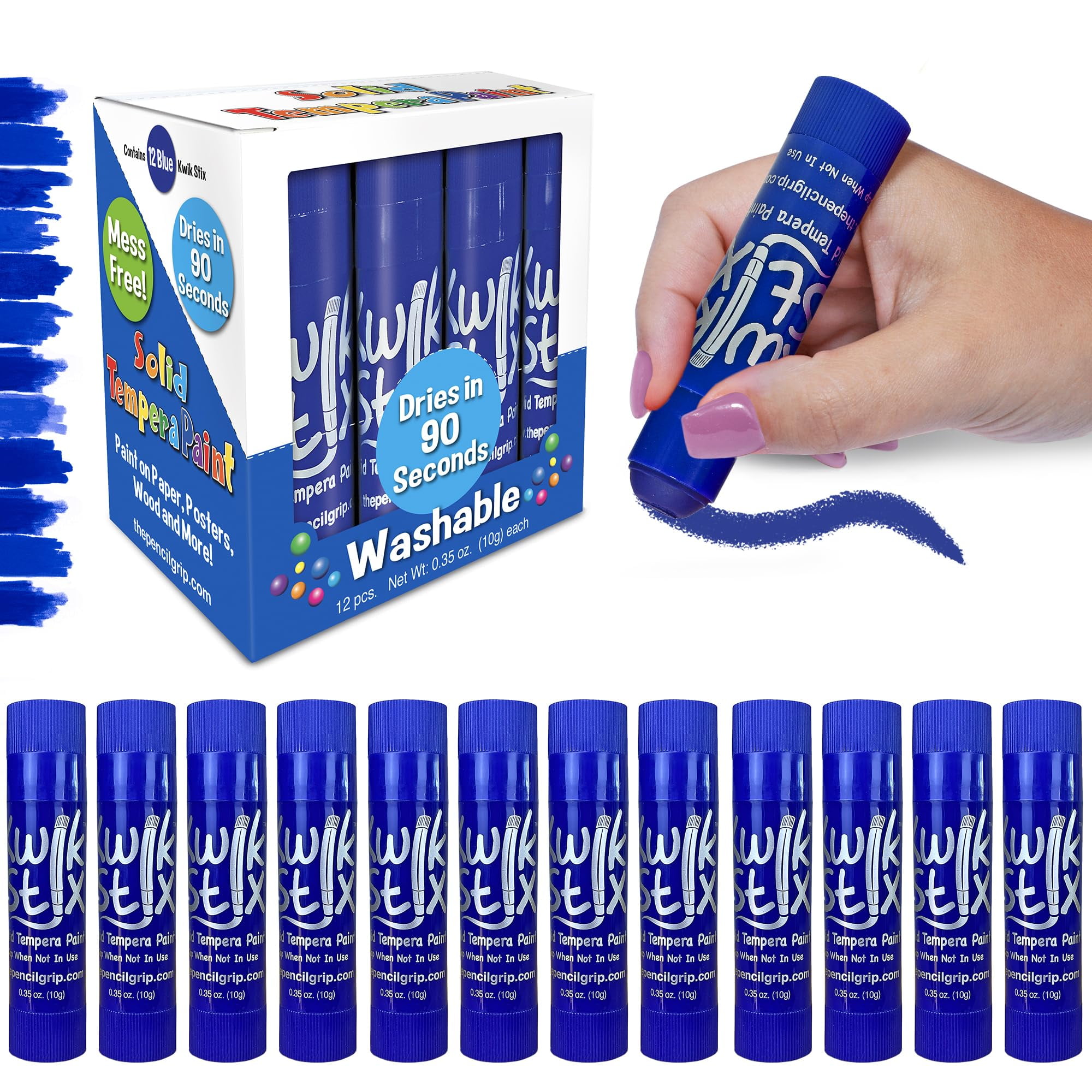 The Pencil Grip Kwik Stix Blue, BSL1 12 Blue Solid Tempera Paint Sticks ...