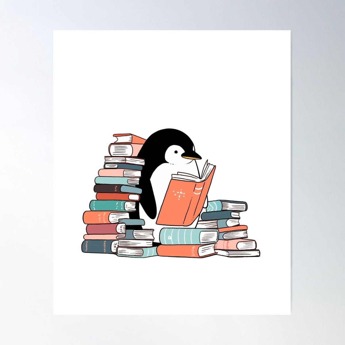 The Penguin Bookworm Poster Wall Art, Modern Wall Decor For Living Room ...